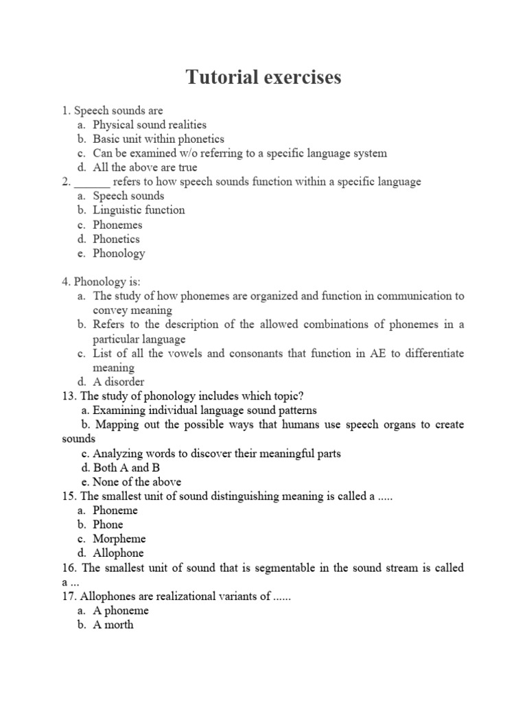 Tutorial exercises | PDF | Phonetics | Phoneme