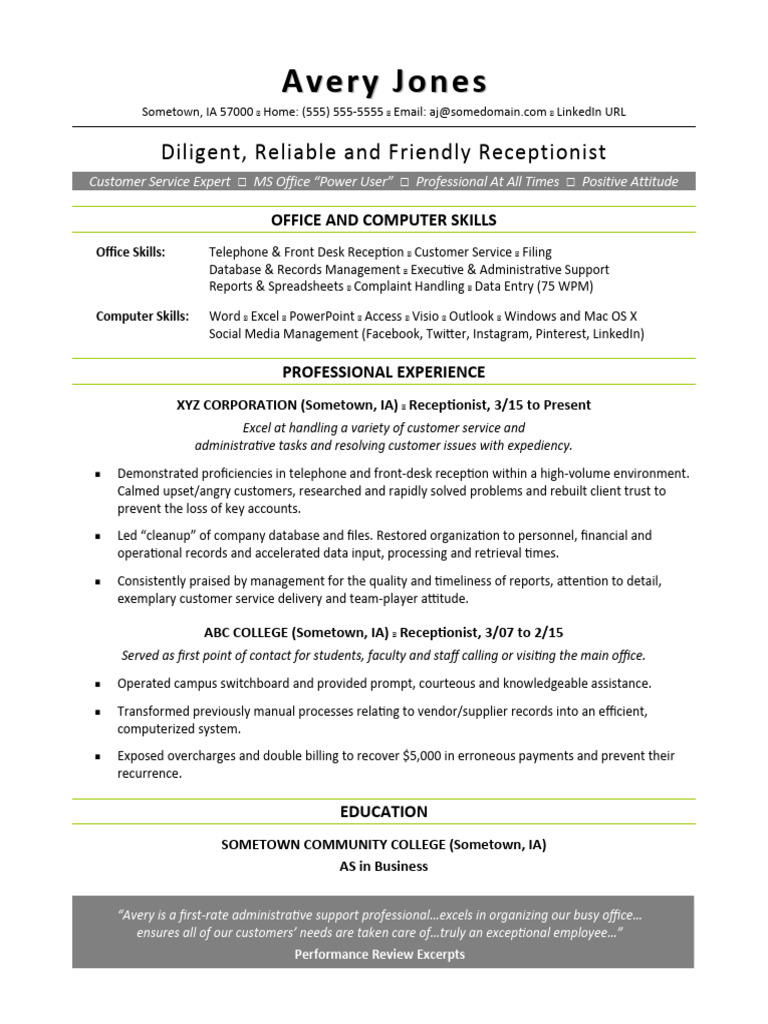 Receptionist | PDF | Microsoft Excel | Computing