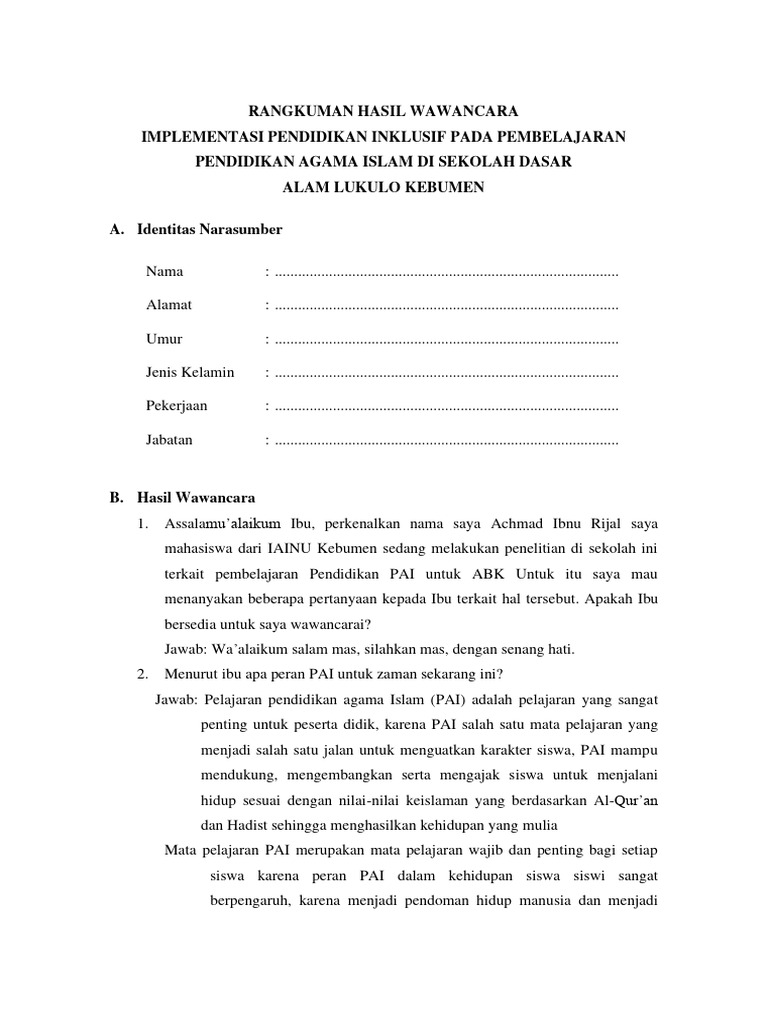 11) Rangkuman Hasil Wawancara-1 | PDF | Kesehatan Holistik