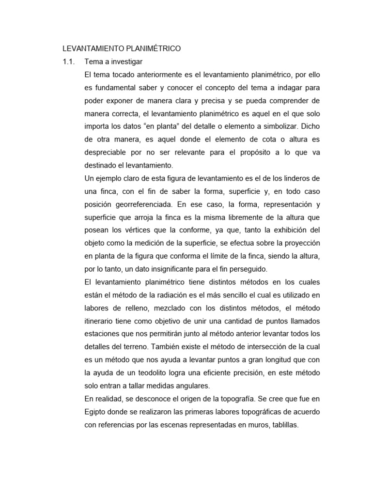 Importancia del Levantamiento Planimétrico | PDF | Topografía