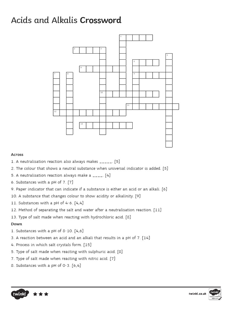 Acids and Alkalis Crossword Puzzle | PDF | Acid | Atoms