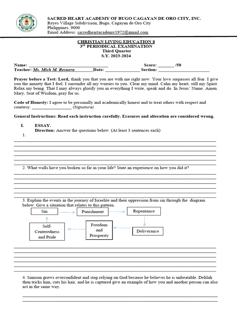 GRADE 8 3rd Periodical Examination | PDF | Prayer | Religious Belief ...