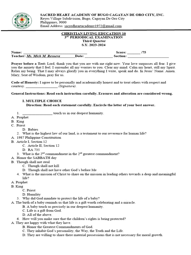 Grade 10 3rd Periodical Examination | PDF | Sacraments | Confirmation
