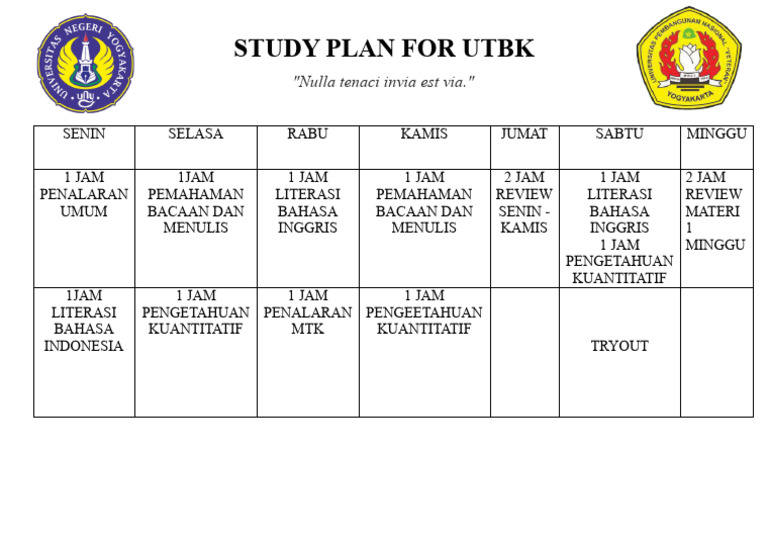 Study Plan For Utbk | PDF | Seni & Disiplin Bahasa