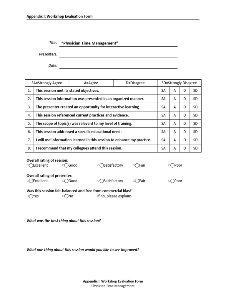 I. Workshop Evaluation Form | PDF | Career & Growth