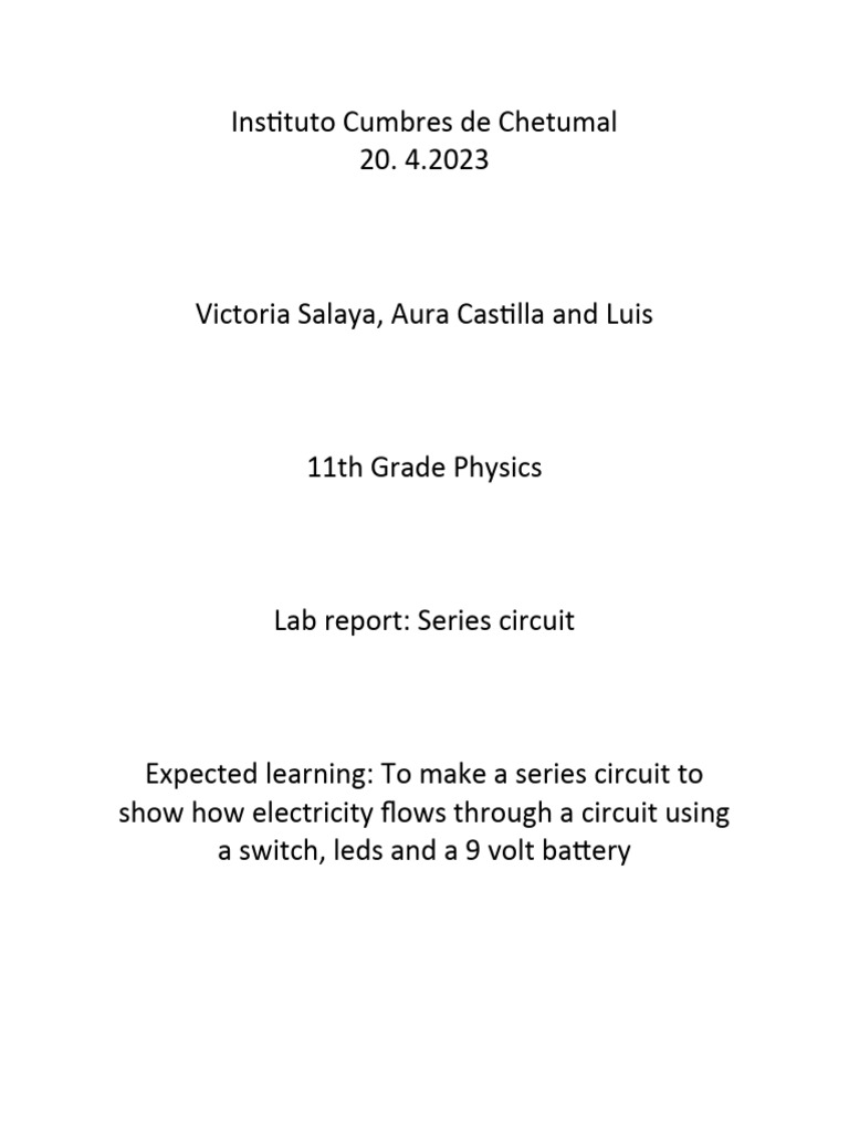 11th Grade Series Circuit Lab | PDF