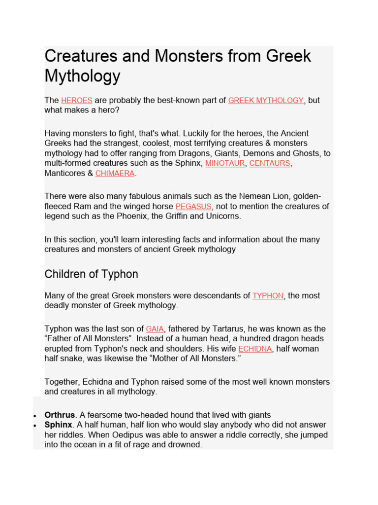 Greek Mythical Monsters and Creatures | PDF | Medusa