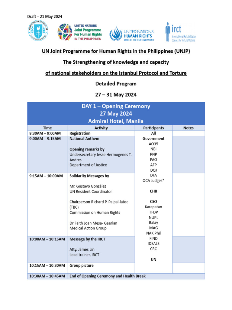 V3 - Programme For Istanbul Protocol - May 2024 | PDF | Philippines ...