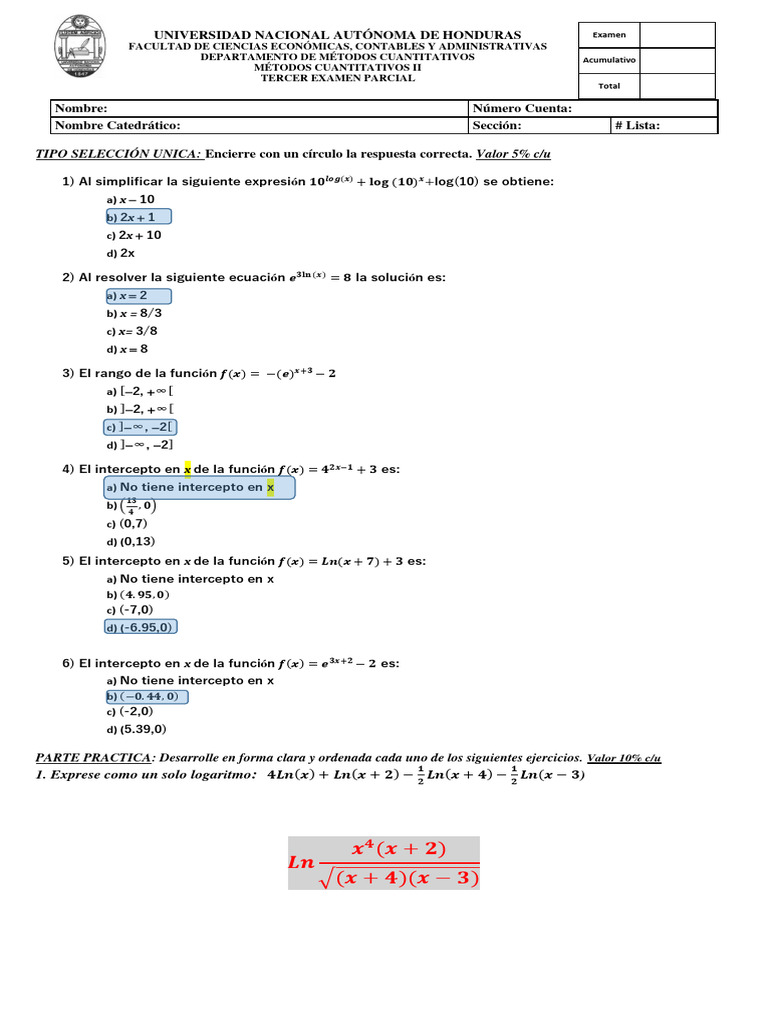 Examenes 3er Parcial | PDF | Asíntota | Logaritmo