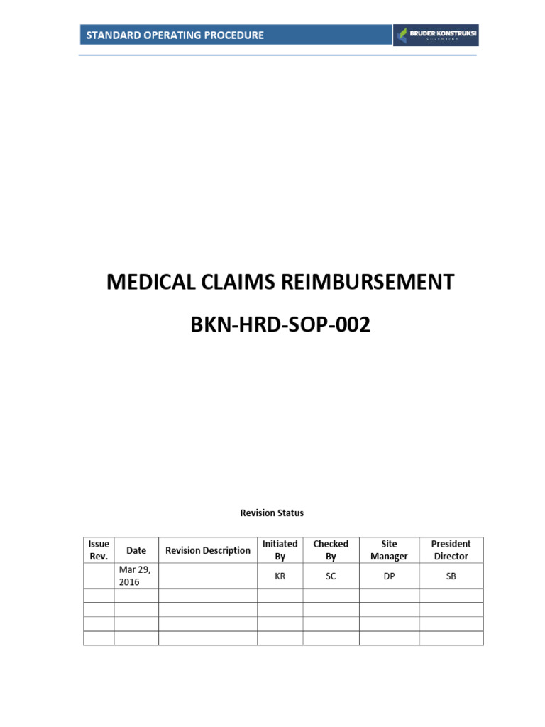 BKN-HRD-SOP-002 Medical Claim Reimbursement | PDF