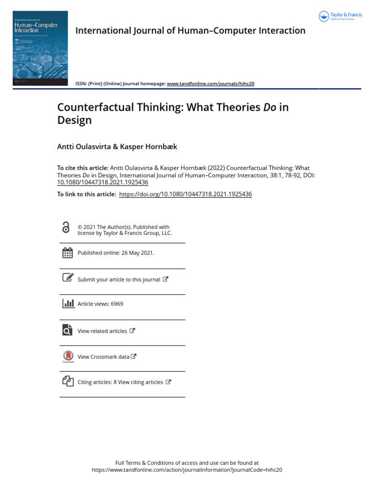 Counterfactual Thinking What Theories Do in Design | PDF | Thought | Theory