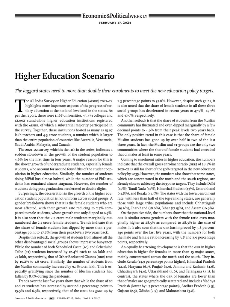 Higher Education Scenario - EPW | PDF | Social Science