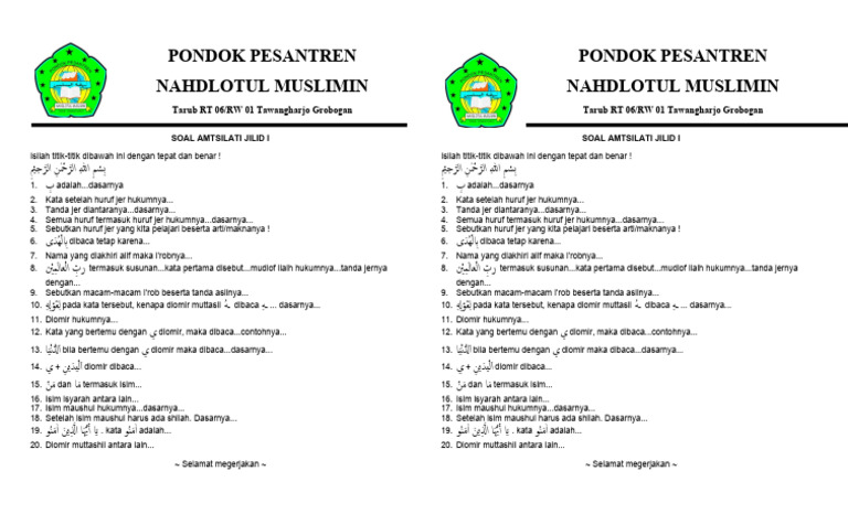 Soal Amtsilati Jilid I Pesantren | PDF