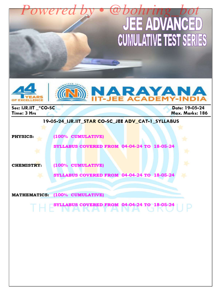 @bohring Bot 19 05 24 JR IIT STAR CO SC JEE ADV 2016P II CAT 1 | PDF | Gases | Chemical Compounds