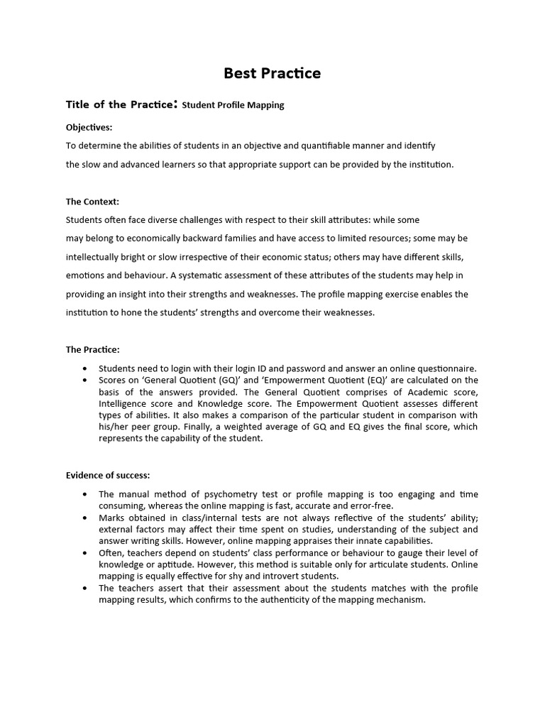 Student Profile Mapping Best Practices | PDF | Emotional Intelligence ...