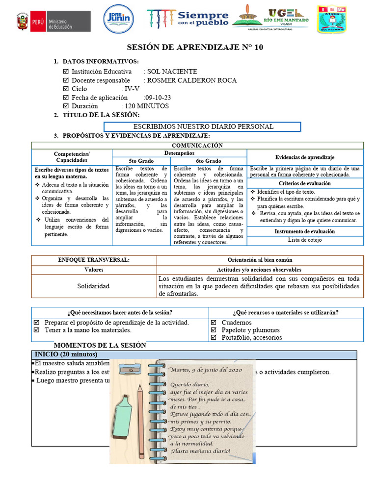 SESIÓN DE APRENDIZAJE N 12-10-23 Comu | PDF | Evaluación | Aprendizaje