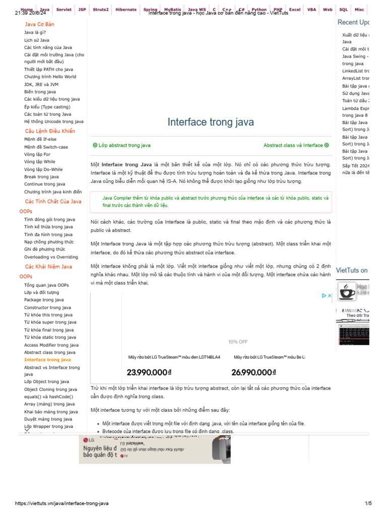 Interface trong java - học Java cơ bản đến nâng cao - VietTuts | PDF