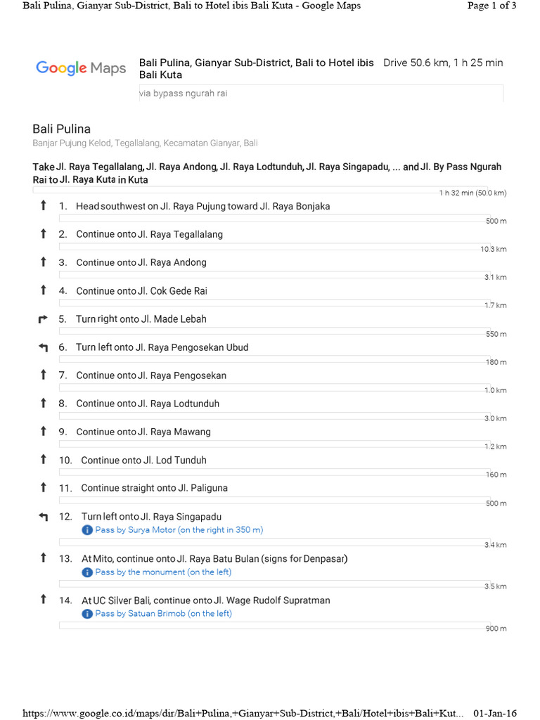 Rute Bali Pulina - Ibis Kuta Bali Via Bypass Ngurah Rai | PDF | Bali
