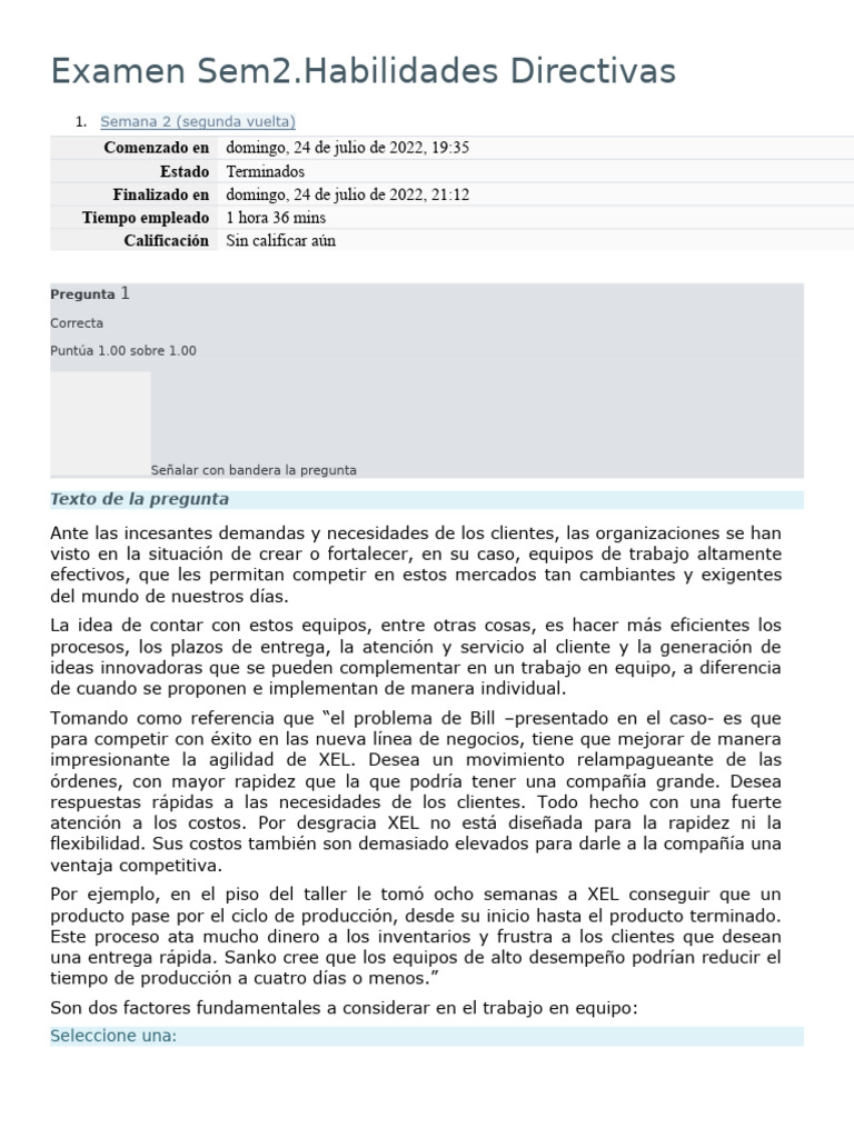 Examen Sem2habilidades Directivas | PDF | Liderazgo | Planificación