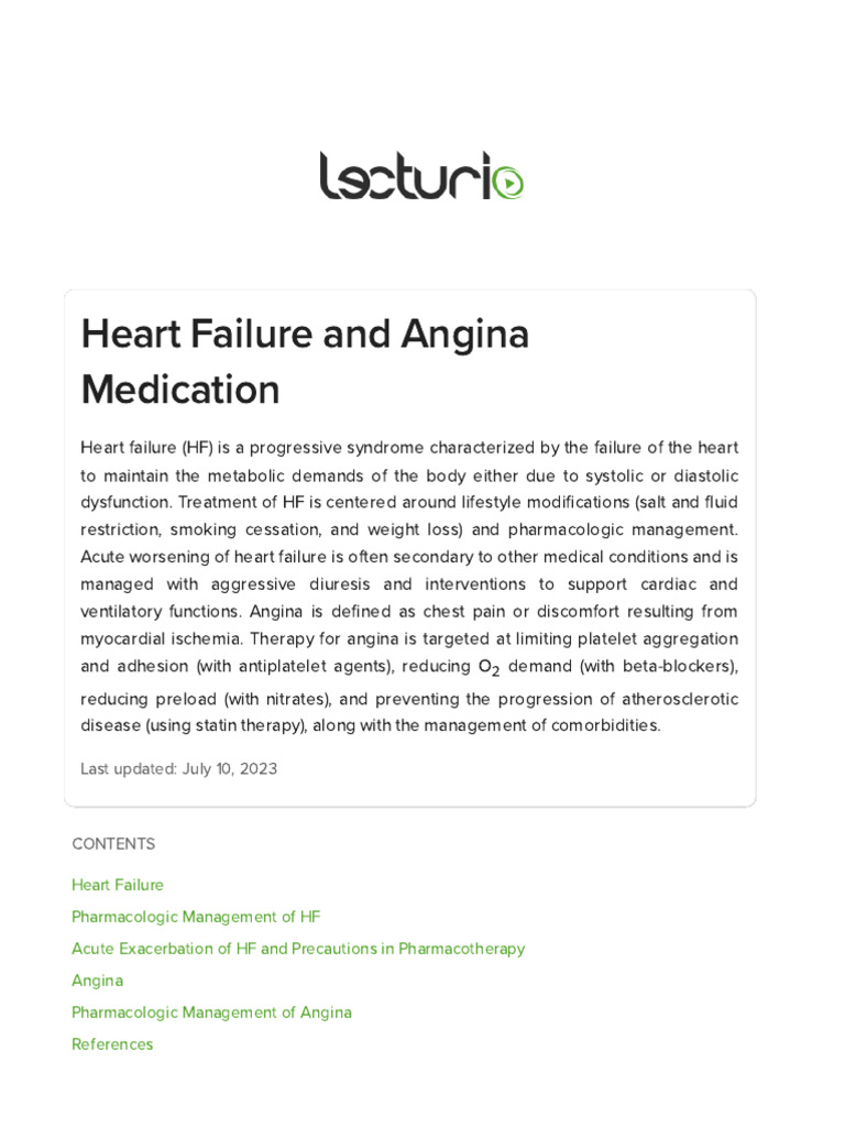 Heart Failure and Angina Medication - Lecturio | Download Free PDF ...