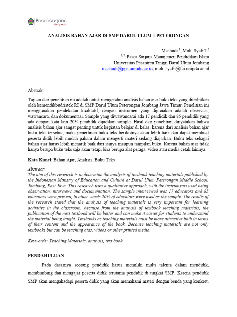 A. Mashudi - ANALISIS BAHAN AJAR DI SMP DU 1 | PDF
