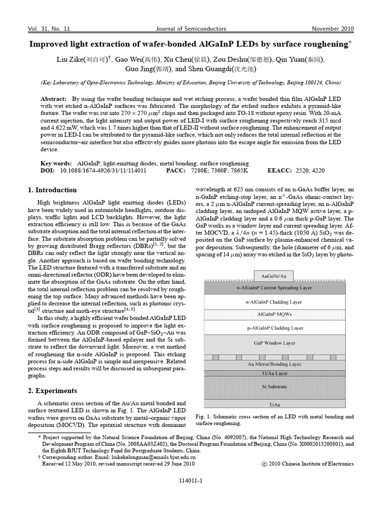 Improved Light Extraction of Wafer-Bonded AlGaInP LEDs by Surface Roughening | PDF | Light ...