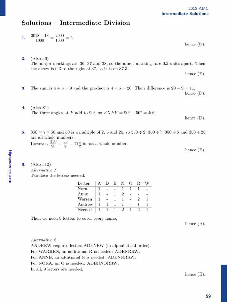 2018 AMC Intermediate Solutions | PDF