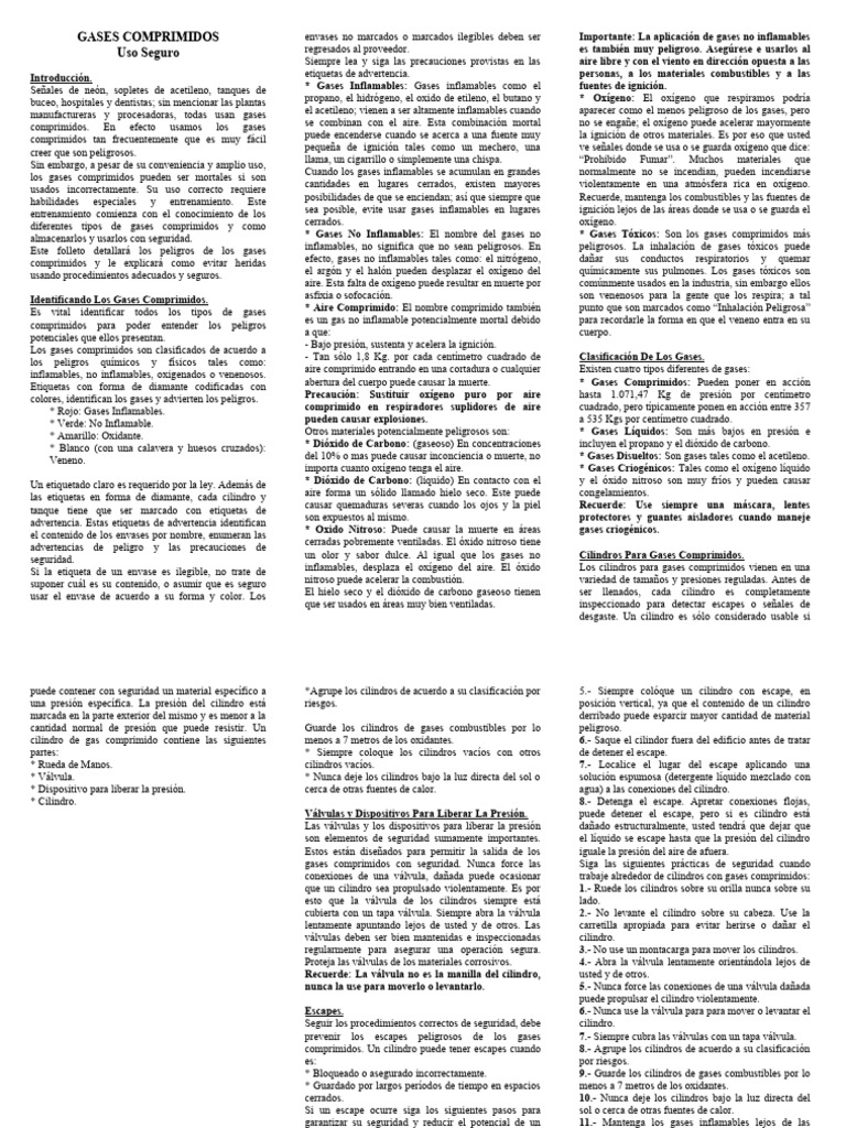Gases Comprimidos y Sus Uso | PDF | Oxígeno | Gases