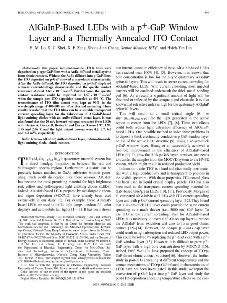 AlGaInP-Based LEDs With A p+-GaP Window | PDF | Light Emitting Diode ...