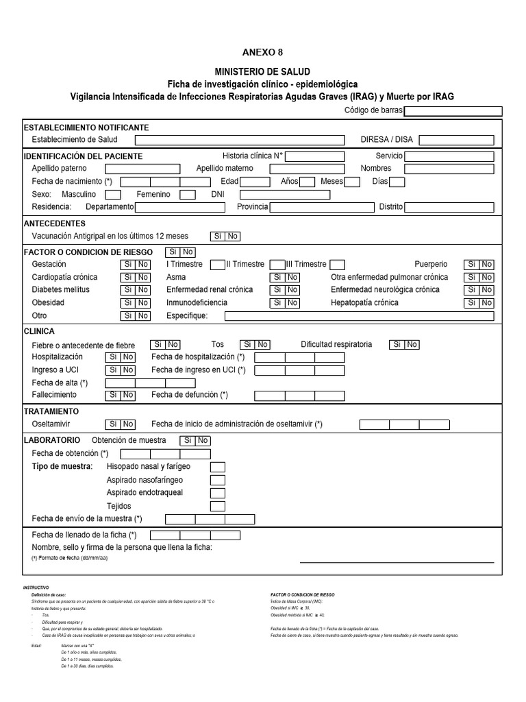 Ficha de Influenza (Anexo 8 IRAG y Muerte X IRAG) | PDF | Obesidad ...