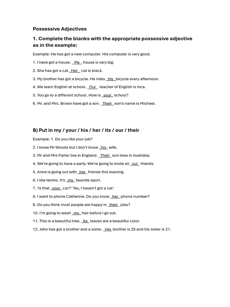 Homework 5-Possessive Adjectives | PDF