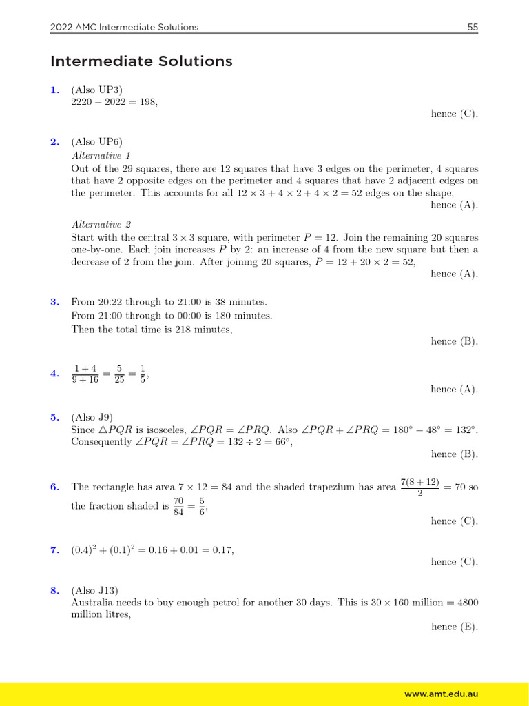 2022 AMC Intermediate Solutions | PDF | Area | Mathematics