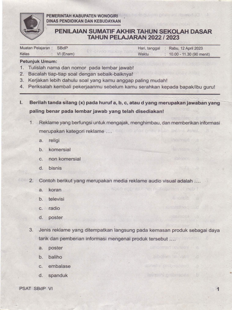 PAT - KLS.6 - TP 2022-2023 - SBDP | PDF