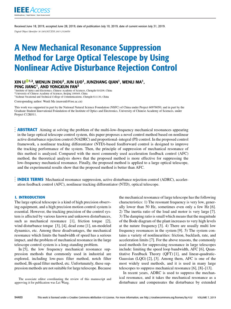 A New Mechanical Resonance Suppression Method by ADRC | PDF | Resonance | Feedback
