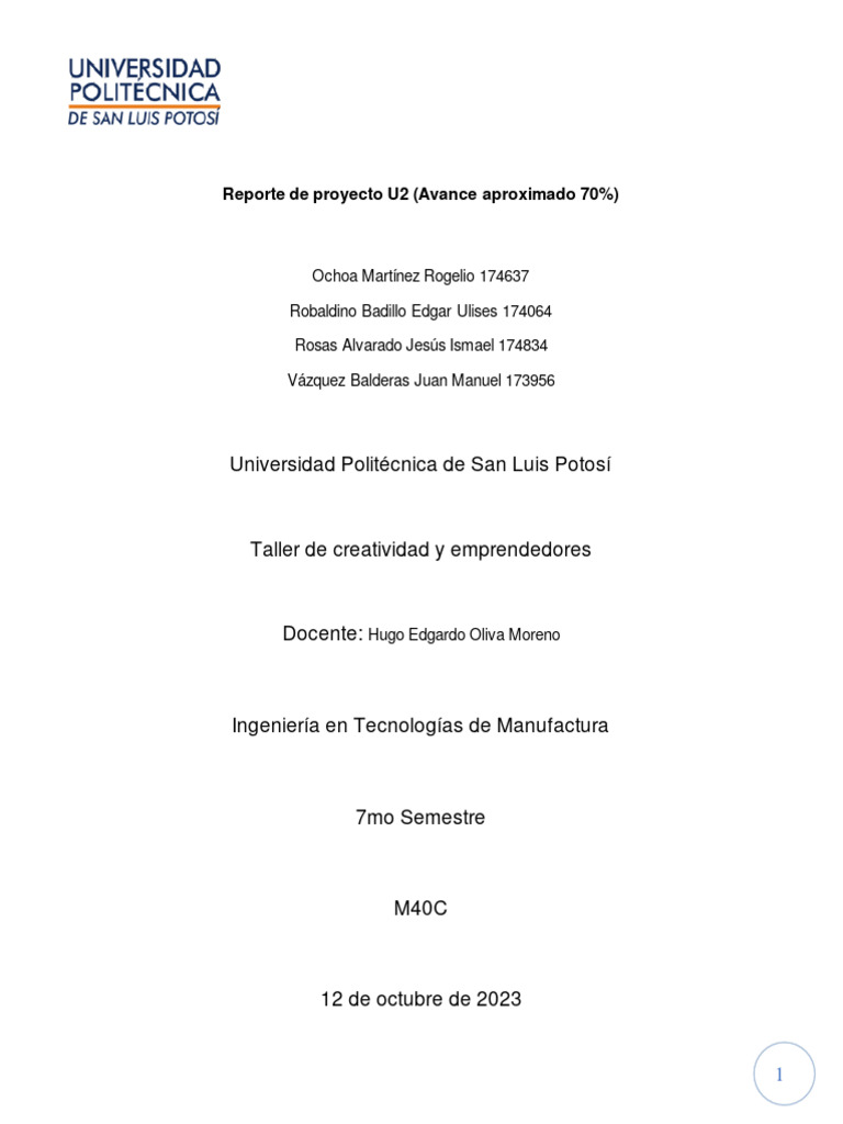 Reporte de Proyecto U2 (Avance Aproximado 70%) | PDF | Calidad (comercial) | Carne