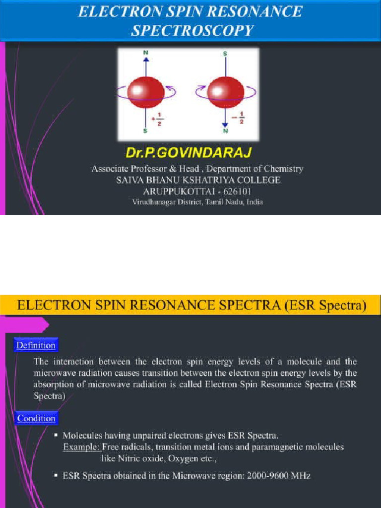 Electron Spin Resonance Spectros | PDF