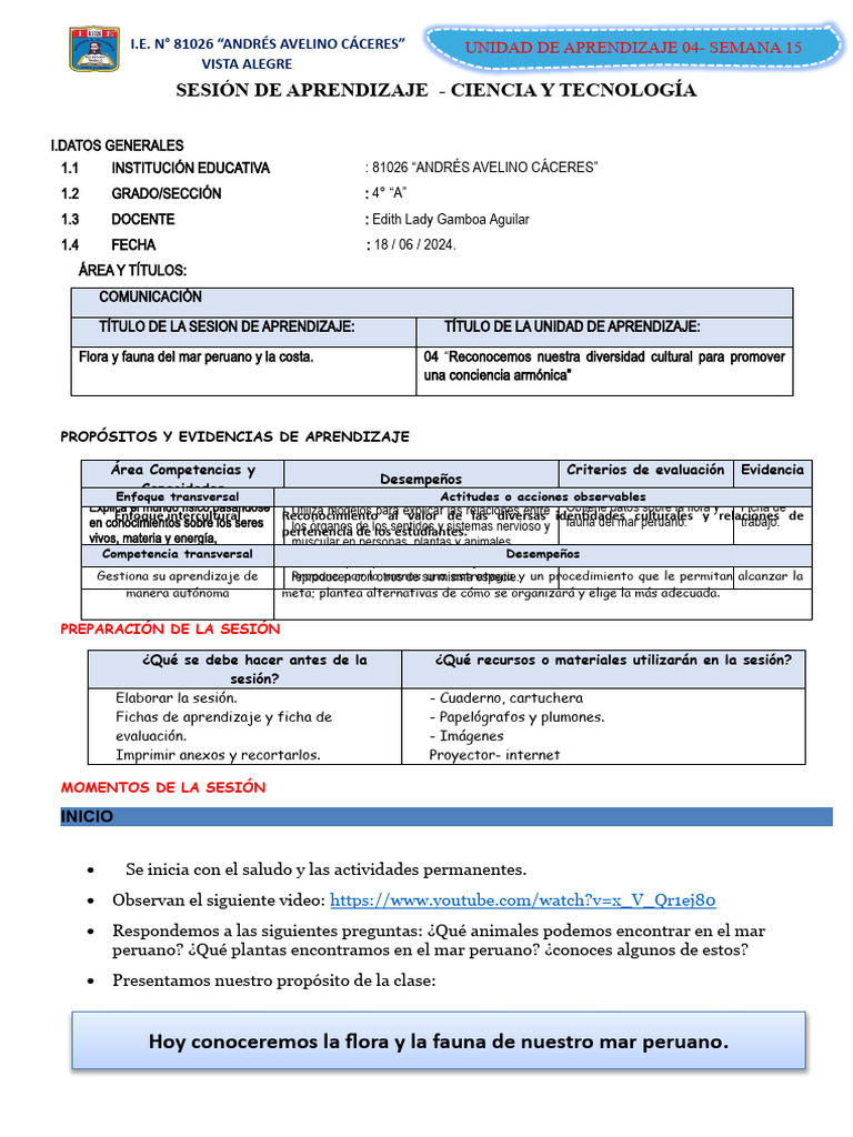 Sesion 1 - U4 Ciencia y Tecnología - Flora y Fauna Del Mar | PDF ...