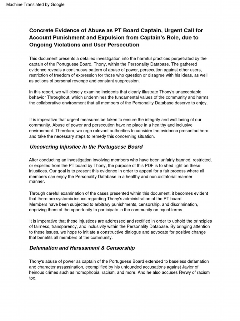 Concrete Evidence of Abuse As PT Board Captain Urgent Call For Account ...