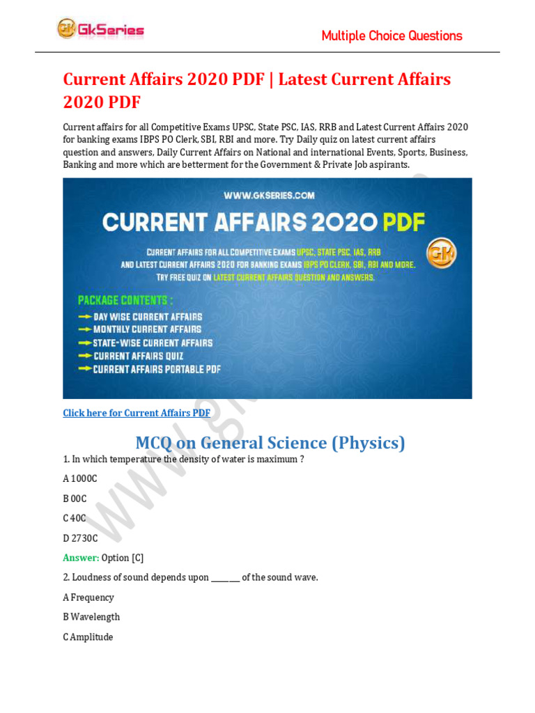 General Science Questions Answers On Physics | PDF | Waves | Frequency