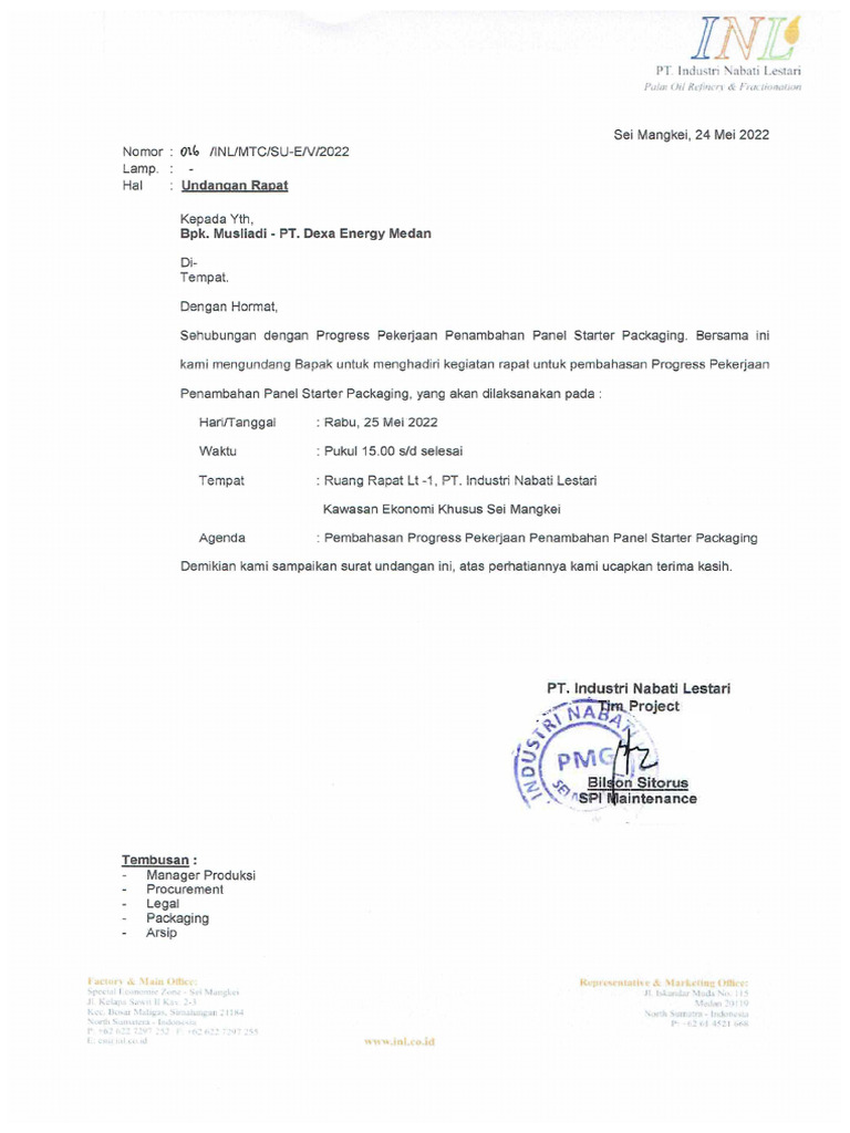 016 - Undangan Rapat Pembahasan Progress Pekerjaan Penambahan Panel Starter Packaging | PDF