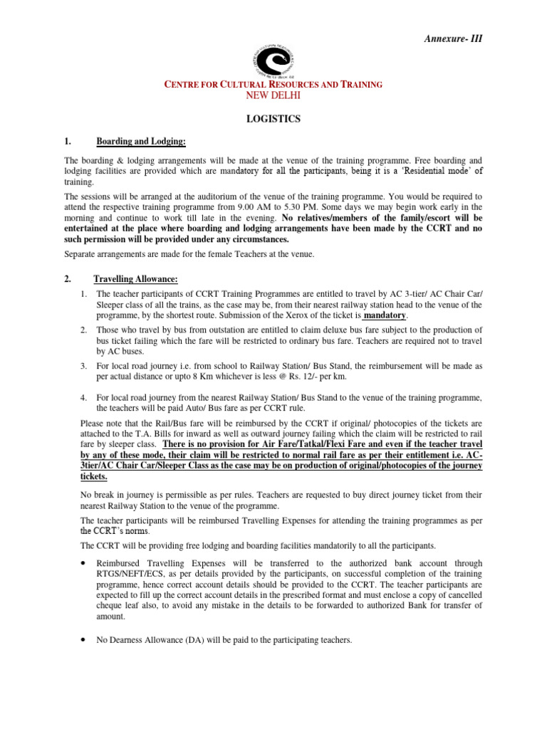 Annexure III (Logistics) | PDF | Fare | Bus