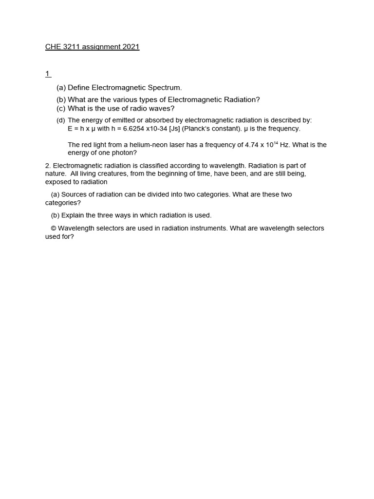 CHE 3211 Assignment 2021 | PDF | Science & Mathematics