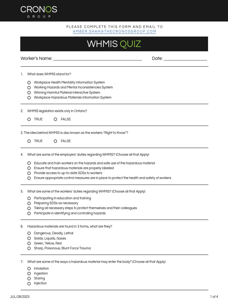 WHMIS Quiz (Interactive) | PDF | Dangerous Goods | Hazards
