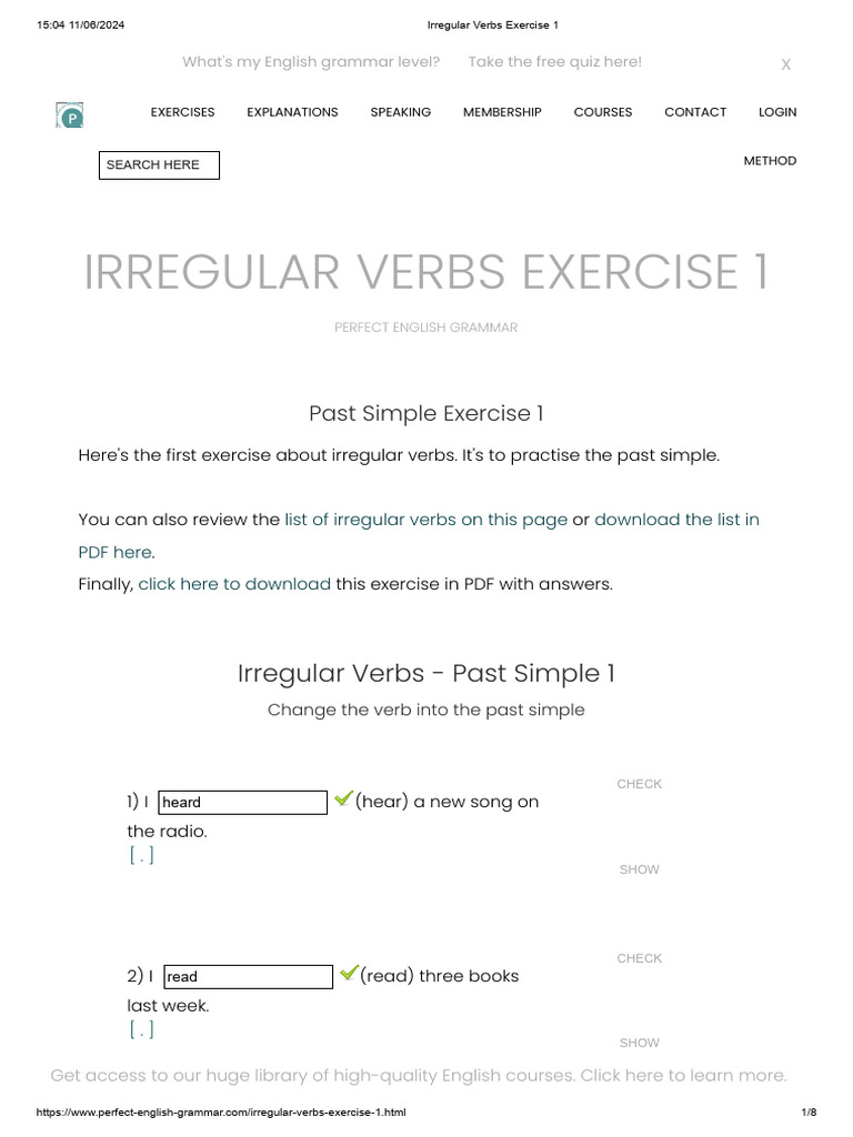Irregular Verbs Exercise 1 | PDF | English Language | Linguistics