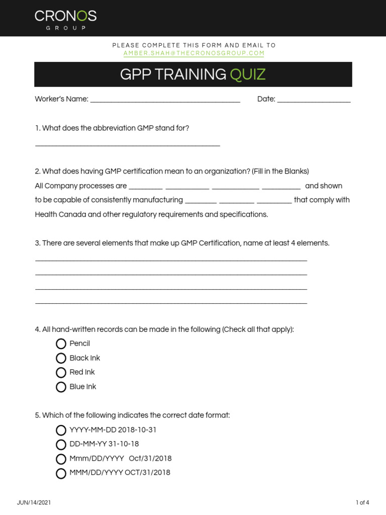 GMP Training Quiz for Employees | PDF | Business