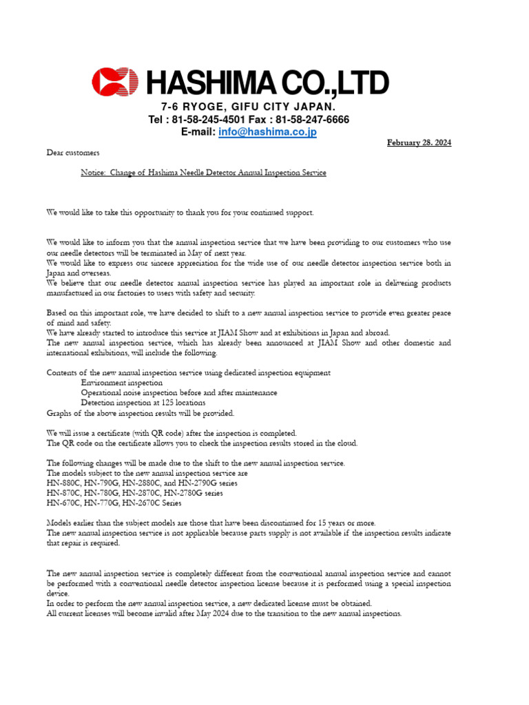 Needle Detector Information On Changes To Annual Inspections | PDF ...