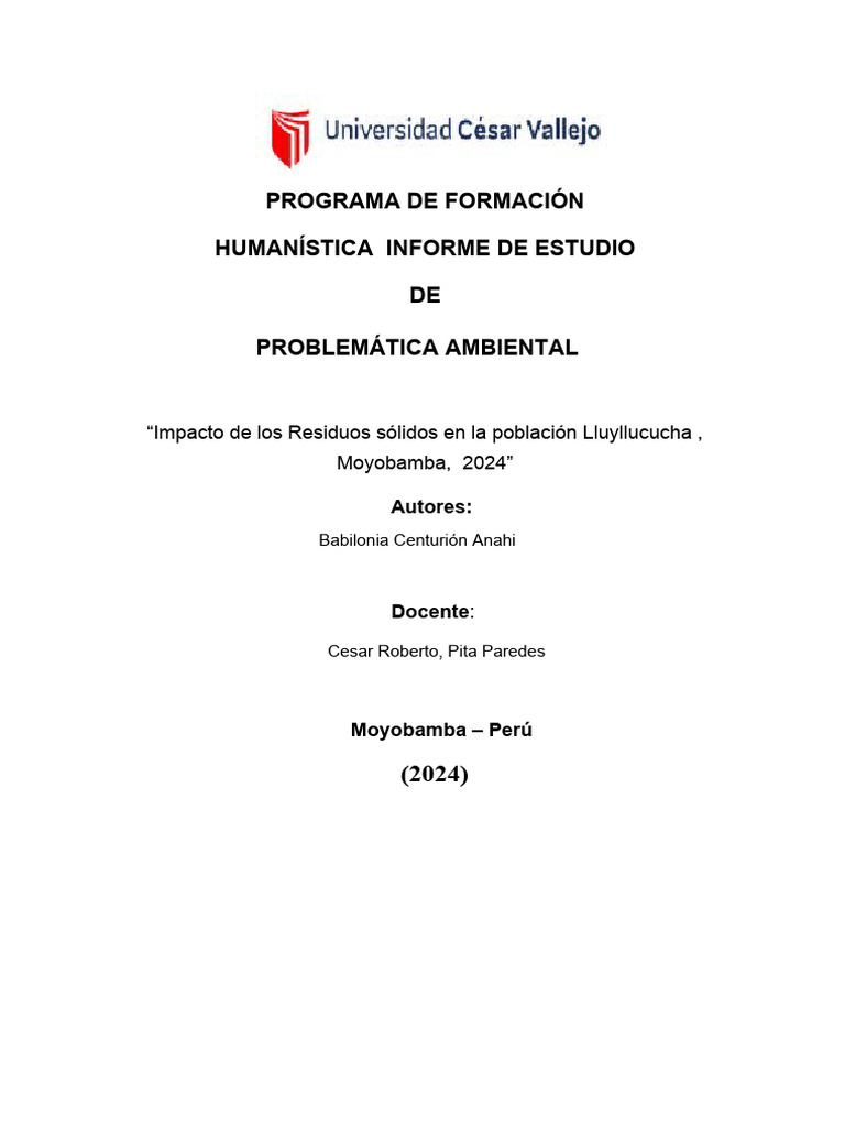 Estructura Del Informe de Problemática Ambiental Final | PDF | Residuos | Contaminación