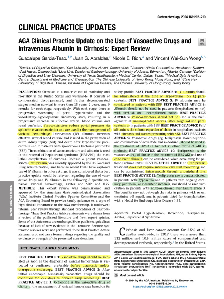 AGA Clinical Practice Update on the Use of Vasoactive Drugs and ...