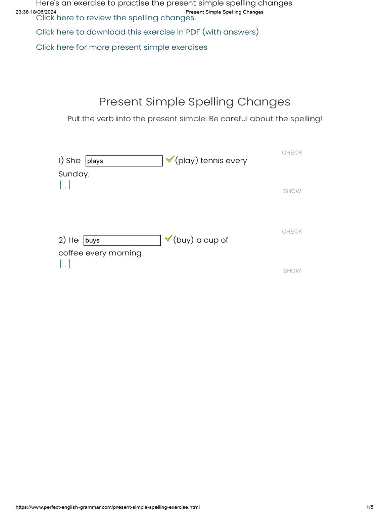Present Simple Spelling Changes | PDF