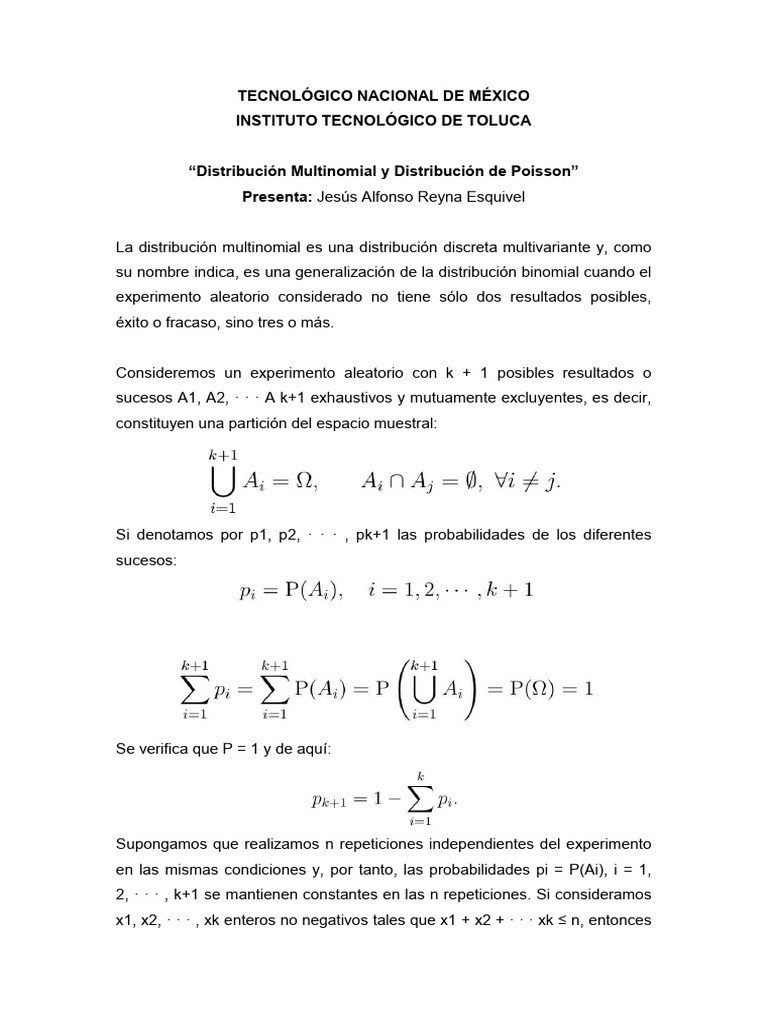 Distribuciones Multinomial y de Poisson | PDF | Distribución de veneno ...